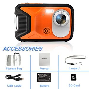 YEEIN 16FT Waterproof Digital Camera 30MP Underwater Camera with 32G Card and Rechargeable Battery, 18X Zoom Point and Shoot Camera for Boys Girls Children Teens Snorkeling Swimming Vacation(Orange)