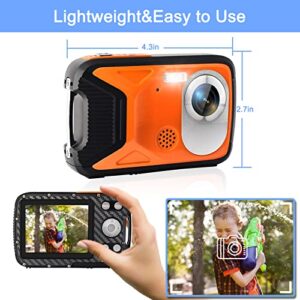 YEEIN 16FT Waterproof Digital Camera 30MP Underwater Camera with 32G Card and Rechargeable Battery, 18X Zoom Point and Shoot Camera for Boys Girls Children Teens Snorkeling Swimming Vacation(Orange)