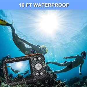 YEEIN 16FT Waterproof Digital Camera 30MP Underwater Camera with 32G Card and Rechargeable Battery, 18X Zoom Point and Shoot Camera for Boys Girls Children Teens Snorkeling Swimming Vacation(Orange)