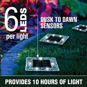 Bell+Howell Disk Lights Solar Ground Lights Mosaic Wireless Auto On/Off Solar Pathway Garden Outdoor Lighting with 6 LED Bulbs for Lawn, Patio, Garden, Yard, Pathways Waterproof, 4 Pack - Blue