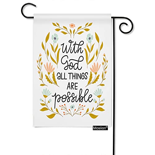 Moslion With God All Things Are Possible Garden Flag Vertical Double Sided Flower Leaf Jesus Inspirational Quote House Flags Home Burlap Banners 12.5x18 Inch for Outdoor Decor Lawn Orange