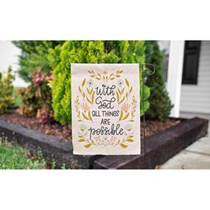 Moslion With God All Things Are Possible Garden Flag Vertical Double Sided Flower Leaf Jesus Inspirational Quote House Flags Home Burlap Banners 12.5x18 Inch for Outdoor Decor Lawn Orange