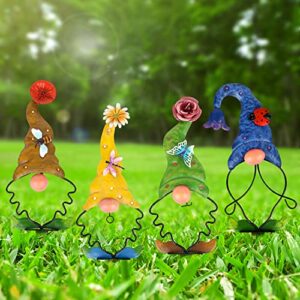 art elf garden gnomes decorations for yard decorative stake decor art outdoor metal sculpture figurines for patio outside lawn pathway ornaments 4 packs