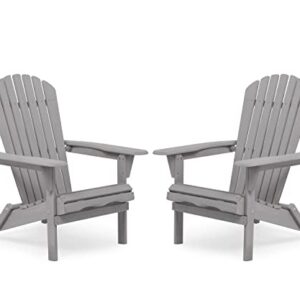 Wooden Outdoor Folding Adirondack Chair Set of 2 Wood Lounge Patio Chair for Garden,Lawn, Backyard, Deck, Pool Side, Fire Pit,Half Assembled. (Gray)