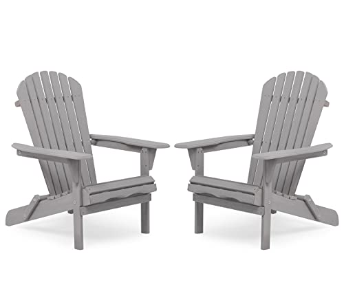 Wooden Outdoor Folding Adirondack Chair Set of 2 Wood Lounge Patio Chair for Garden,Lawn, Backyard, Deck, Pool Side, Fire Pit,Half Assembled. (Gray)