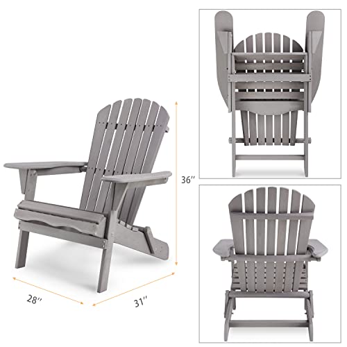 Wooden Outdoor Folding Adirondack Chair Set of 2 Wood Lounge Patio Chair for Garden,Lawn, Backyard, Deck, Pool Side, Fire Pit,Half Assembled. (Gray)