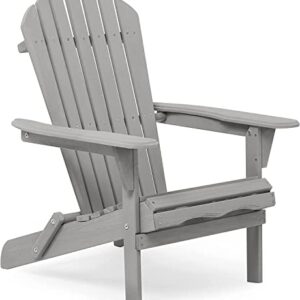 Wooden Outdoor Folding Adirondack Chair Set of 2 Wood Lounge Patio Chair for Garden,Lawn, Backyard, Deck, Pool Side, Fire Pit,Half Assembled. (Gray)