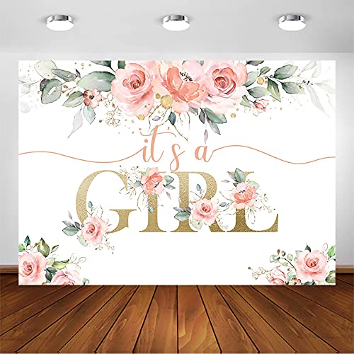 Avezano Blush Pink Floral Baby Shower Backdrop for Girls Baby Shower Photography Background It's a Girl Baby Shower Decorations Sweet Girl's Blush Pink Party Photoshoot Backdrops (7x5ft)