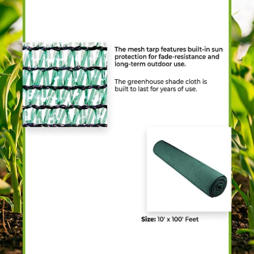 Grow1 Greenhouse 50% Shade Cloth Net, Garden Fence Covering Tarp, Chicken Coop, Tomato Plants, 10' x 100' Feet, Dark Green