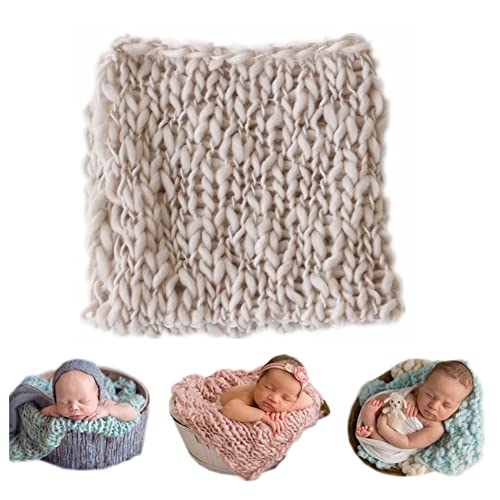 Coberllus Newborn Baby Photo Props Blanket Handmade Knitted Twist Wrap Posing Aid Backdrops For Boy Girls Photography Shoot (Creamy-Grey)