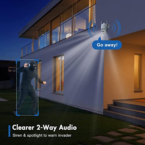 Solar Security Camera 2K, 360° Pan Tilt Wireless Outdoor Cameras for Home Security, Battery Powered, IP66 Waterproof, AI Motion Detection, Color Night Vision, Siren & Spotlight, 2.4G WiFi Only