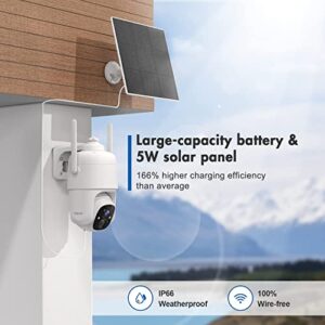 Solar Security Camera 2K, 360° Pan Tilt Wireless Outdoor Cameras for Home Security, Battery Powered, IP66 Waterproof, AI Motion Detection, Color Night Vision, Siren & Spotlight, 2.4G WiFi Only