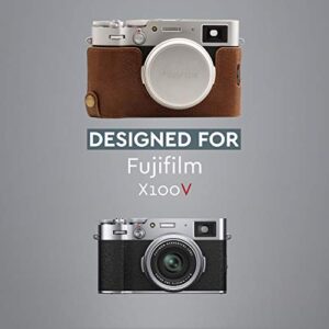 MegaGear MG1895 Ever Ready Genuine Leather Camera Half Case Compatible with Fujifilm X100V - Brown