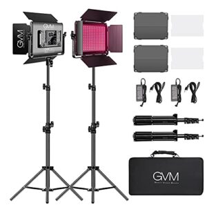 gvm rgb led video light with bluetooth control, 60w photography studio lighting kit with stands, 2-packs 880rs dimmable led panel light for youtube, streaming, gaming, 8 applicable scenes, cri97