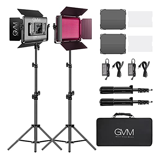 GVM RGB LED Video Light with Bluetooth Control, 60W Photography Studio Lighting Kit with Stands, 2-Packs 880RS Dimmable Led Panel Light for Youtube, Streaming, Gaming, 8 Applicable Scenes, CRI97