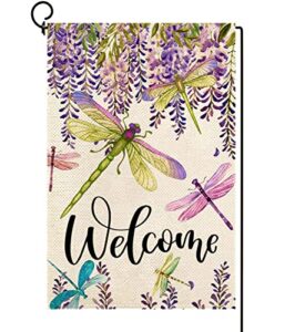 baccessor spring summer flower garden flag wisteria dragonfly floral welcome small yard flag burlap double sided vertical seasonal farmhouse wedding yard outdoor decoration 12×18 inch