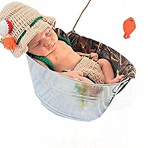 Pinbo Baby Photography Prop Crochet Fishing Fisherman & Fish Hat Diaper Shoes