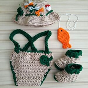 Pinbo Baby Photography Prop Crochet Fishing Fisherman & Fish Hat Diaper Shoes