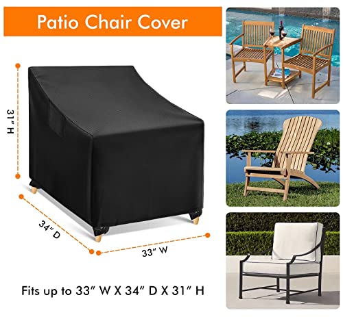 WLEAFJ Outdoor Chair Covers Waterproof, Black Lawn Patio Furniture Covers, Heavy Duty Patio Lounge Deep Seat Cover, 2 Pack - 33" W x 34" D x 31" H