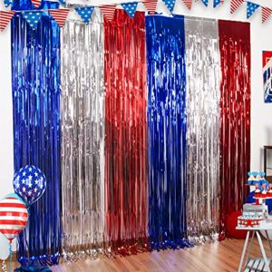 lolstar 4th of july decorations,red white and blue 3 pack tinsel foil fringe curtains,4th of july photo booth prop streamer backdrop for america patriotic party,memorial day,independence day,labor day