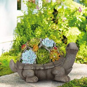 gigalumi 【upgraded】 11.5 inch solar garden statues turtle figurine with succulent and 7 leds – outdoor fall winter garden decor statue large tortoise statues for yard lawn outdoor decoration gifts