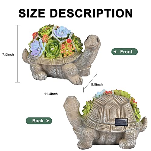 GIGALUMI 【Upgraded】 11.5 Inch Solar Garden Statues Turtle Figurine with Succulent and 7 LEDs - Outdoor Fall Winter Garden Decor Statue Large Tortoise Statues for Yard Lawn Outdoor Decoration Gifts