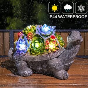 GIGALUMI 【Upgraded】 11.5 Inch Solar Garden Statues Turtle Figurine with Succulent and 7 LEDs - Outdoor Fall Winter Garden Decor Statue Large Tortoise Statues for Yard Lawn Outdoor Decoration Gifts