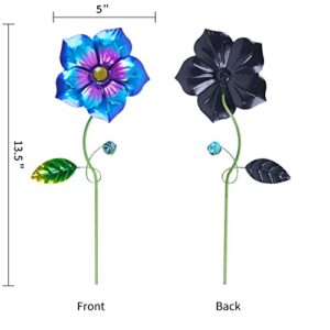 Topadorn Metal Flower Garden Stake Decor,Waterproof Metal Flower Stick for Outdoor Yard,Patio Decoration,Set of 3