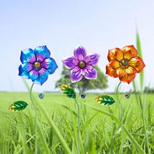 Topadorn Metal Flower Garden Stake Decor,Waterproof Metal Flower Stick for Outdoor Yard,Patio Decoration,Set of 3