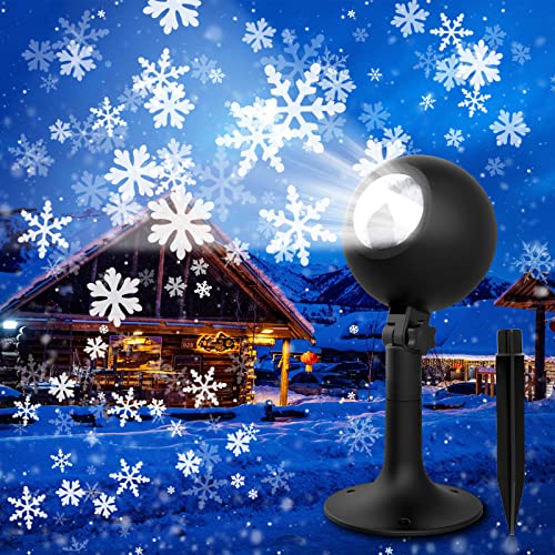 Christmas Projector Lights Outdoor, Indoor Decorations Snowflake Projection Lights LED Snowfall Show Spotlight Waterproof Landscape Lighting for Xmas Holiday Party Wedding Garden Patio