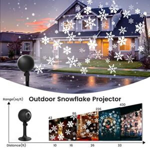 Christmas Projector Lights Outdoor, Indoor Decorations Snowflake Projection Lights LED Snowfall Show Spotlight Waterproof Landscape Lighting for Xmas Holiday Party Wedding Garden Patio