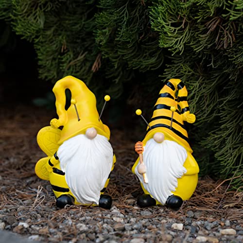 Vincent Malyn Outdoor Garden Gnome Statue - Yard Gnome Decor Figurine Set of 2 Funny Bee Gnomes Decorations for Yard Patio Law Cute Resin Ornament