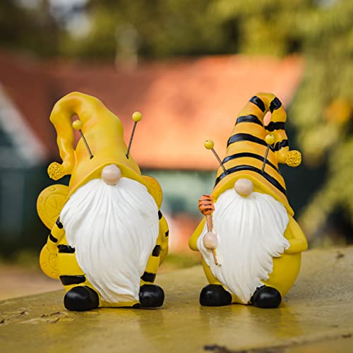 Vincent Malyn Outdoor Garden Gnome Statue - Yard Gnome Decor Figurine Set of 2 Funny Bee Gnomes Decorations for Yard Patio Law Cute Resin Ornament