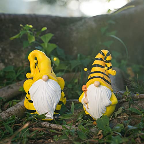 Vincent Malyn Outdoor Garden Gnome Statue - Yard Gnome Decor Figurine Set of 2 Funny Bee Gnomes Decorations for Yard Patio Law Cute Resin Ornament