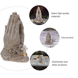 OSALADI Grave Lights Resin Praying Hands Cemetery Lamp Solar Powered Lights Lanterns Art Ornaments Satue Molds Sculture for Yard Patio Garden Outdoor Grey 21x11x20