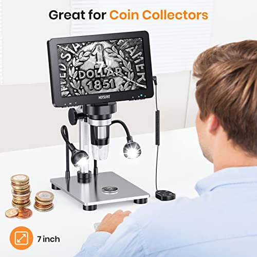 MOYSUWE MDM9 7" LCD Digital Microscope 1200X [Full Field of View] Extended Coin Microscope with 12MP Camera Sensor, 1080P HD USB Soldering Microscope with 10 LED Lights, Windows/Mac OS Compatible