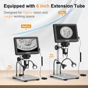 MOYSUWE MDM9 7" LCD Digital Microscope 1200X [Full Field of View] Extended Coin Microscope with 12MP Camera Sensor, 1080P HD USB Soldering Microscope with 10 LED Lights, Windows/Mac OS Compatible