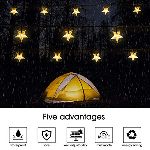 EAVO Solar String Lights, 24.6FT 50 LED Fairy String Lights, Waterproof Star Lights for Indoor, Outdoor, Wedding Party, Christmas Tree, Garden Decoration (Warm White)