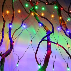 9.8 ft x 6.5 ft Christmas Solar Net Lights for Outdoor, 200LED 8 Modes Mesh String Lights Solar Outdoor Lights for Christmas Tree, Garden, Bushes, Wedding, Party Decorations (Red,Green,Purple,Orange)