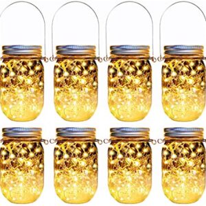 Solar Mason Jar Lights,8 Pack 30 Led Hanging String Fairy Jar Solar Lantern Lights for Outdoor Patio Garden Yard and Lawn Decoration（Hangers and Jars Included）