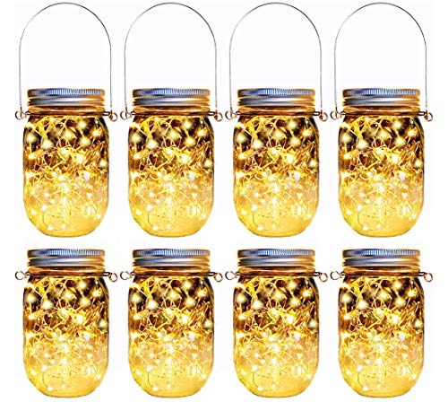 Solar Mason Jar Lights,8 Pack 30 Led Hanging String Fairy Jar Solar Lantern Lights for Outdoor Patio Garden Yard and Lawn Decoration（Hangers and Jars Included）