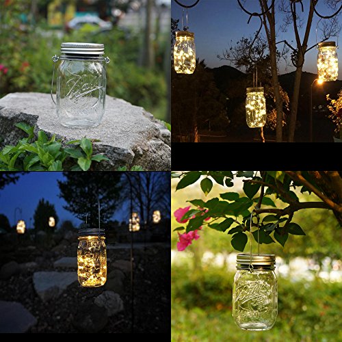 Solar Mason Jar Lights,8 Pack 30 Led Hanging String Fairy Jar Solar Lantern Lights for Outdoor Patio Garden Yard and Lawn Decoration（Hangers and Jars Included）