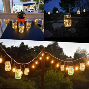 Solar Mason Jar Lights,8 Pack 30 Led Hanging String Fairy Jar Solar Lantern Lights for Outdoor Patio Garden Yard and Lawn Decoration（Hangers and Jars Included）