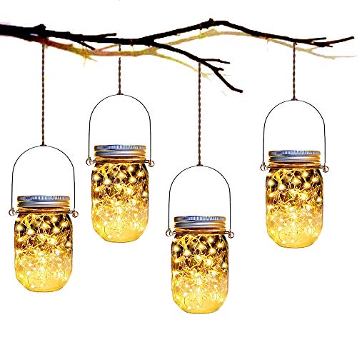 Solar Mason Jar Lights,8 Pack 30 Led Hanging String Fairy Jar Solar Lantern Lights for Outdoor Patio Garden Yard and Lawn Decoration（Hangers and Jars Included）