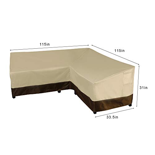 willstar V Shaped Patio Sectional Sofa Cover Upgrade 420D Waterproof & Dustproof Outdoor Furniture Cover Garden Couch Cover (115" L x 33.5" D x 31" H, Beige)