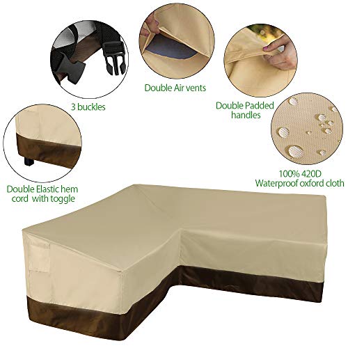 willstar V Shaped Patio Sectional Sofa Cover Upgrade 420D Waterproof & Dustproof Outdoor Furniture Cover Garden Couch Cover (115" L x 33.5" D x 31" H, Beige)