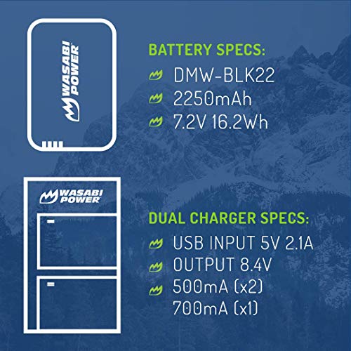 Wasabi Power Battery (2-Pack) and USB-C Dual Battery Charger for Panasonic DMW-BLK22 and Panasonic Lumix DC-S5, DC-S5 II, DC-S5 IIX, GH5 II, GH6, S5II, S5IIX, S5M2, S5M2X, GH5M2