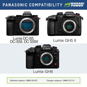 Wasabi Power Battery (2-Pack) and USB-C Dual Battery Charger for Panasonic DMW-BLK22 and Panasonic Lumix DC-S5, DC-S5 II, DC-S5 IIX, GH5 II, GH6, S5II, S5IIX, S5M2, S5M2X, GH5M2