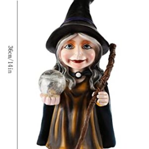 EXQUAILTY Outdoor Witches Statue Halloween Decor, Witch Hand Hold Solar LED Ball and Magic Wand Solar Light Garden Sculptures, Lawn Yard Art Decoration