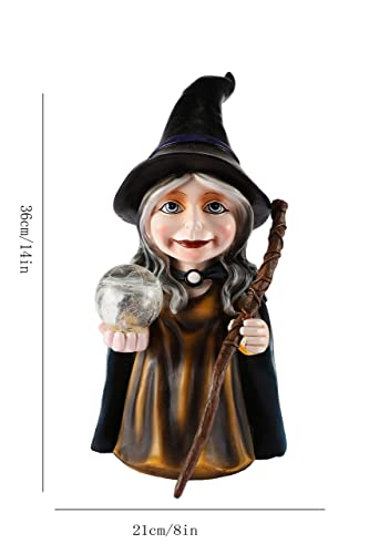 EXQUAILTY Outdoor Witches Statue Halloween Decor, Witch Hand Hold Solar LED Ball and Magic Wand Solar Light Garden Sculptures, Lawn Yard Art Decoration